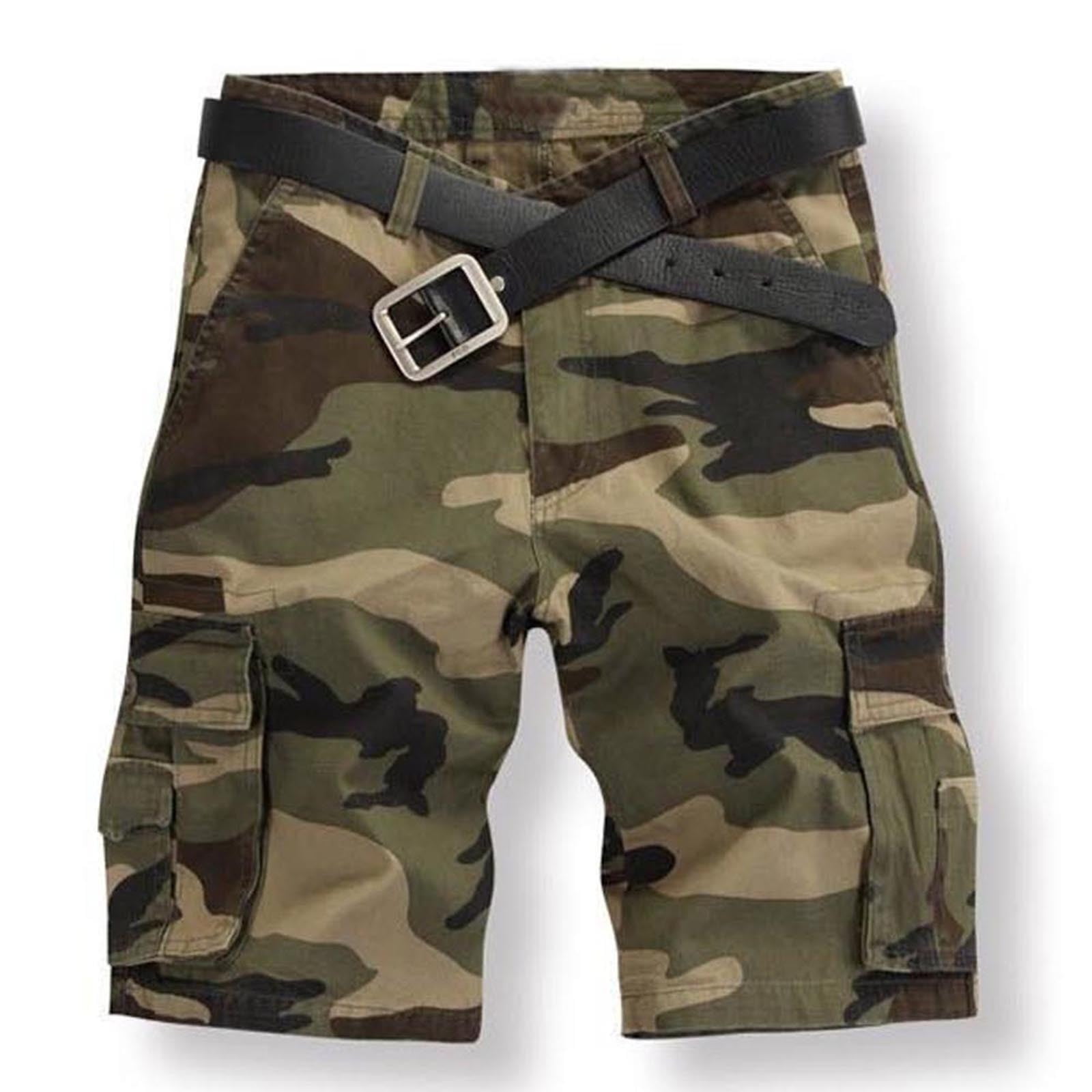 Army Lime Green Camo Camouflage Straight Leg Basic Wild Cargo Shorts ...