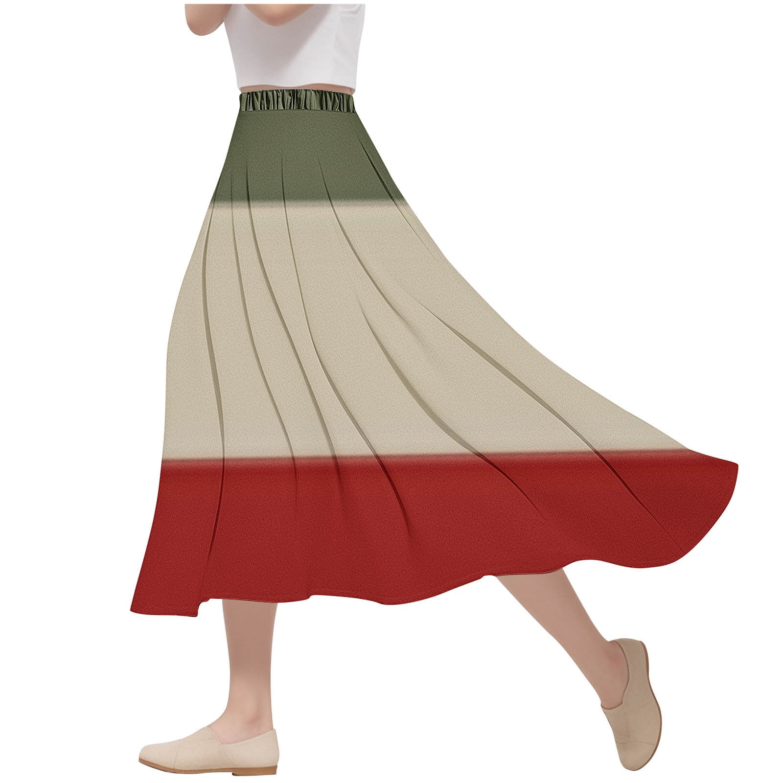 Army Lime Green Color Block Loose Fit for Ladies Faux Linen Maxi Long ...