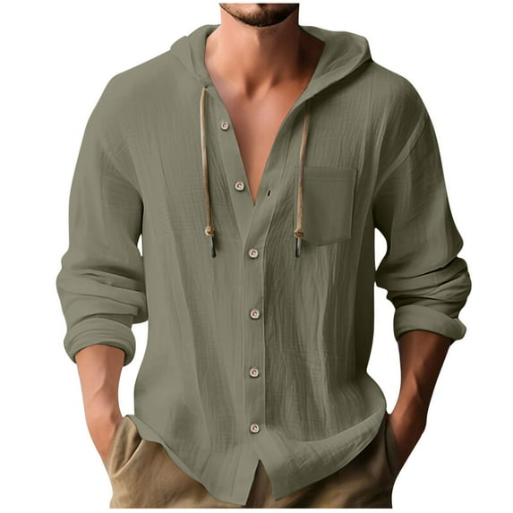 Army Lime Green Crew Neck Faux Linen Hoods for Man Fall Winter Long ...