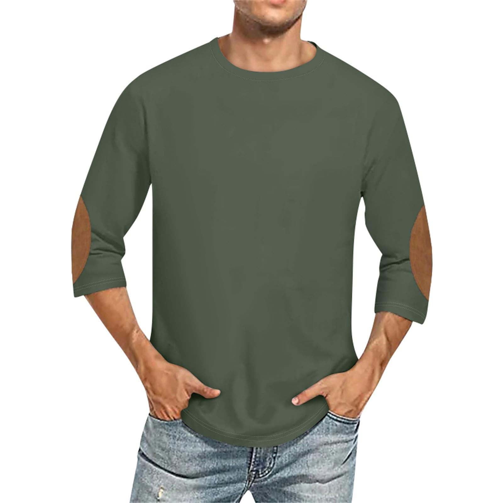 Army Lime Green Crewneck Spandex Shirts for Man Summer Fall Long 3/4 ...