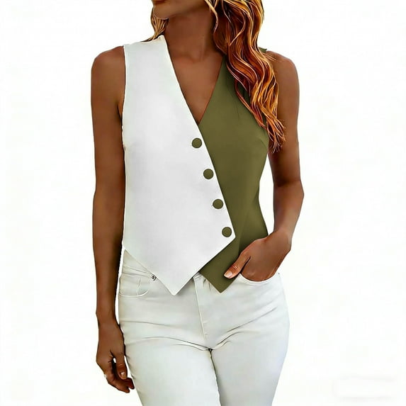 Army Lime Green Dressy Button Tops for Ladies Fall Winter Sleeveless ...