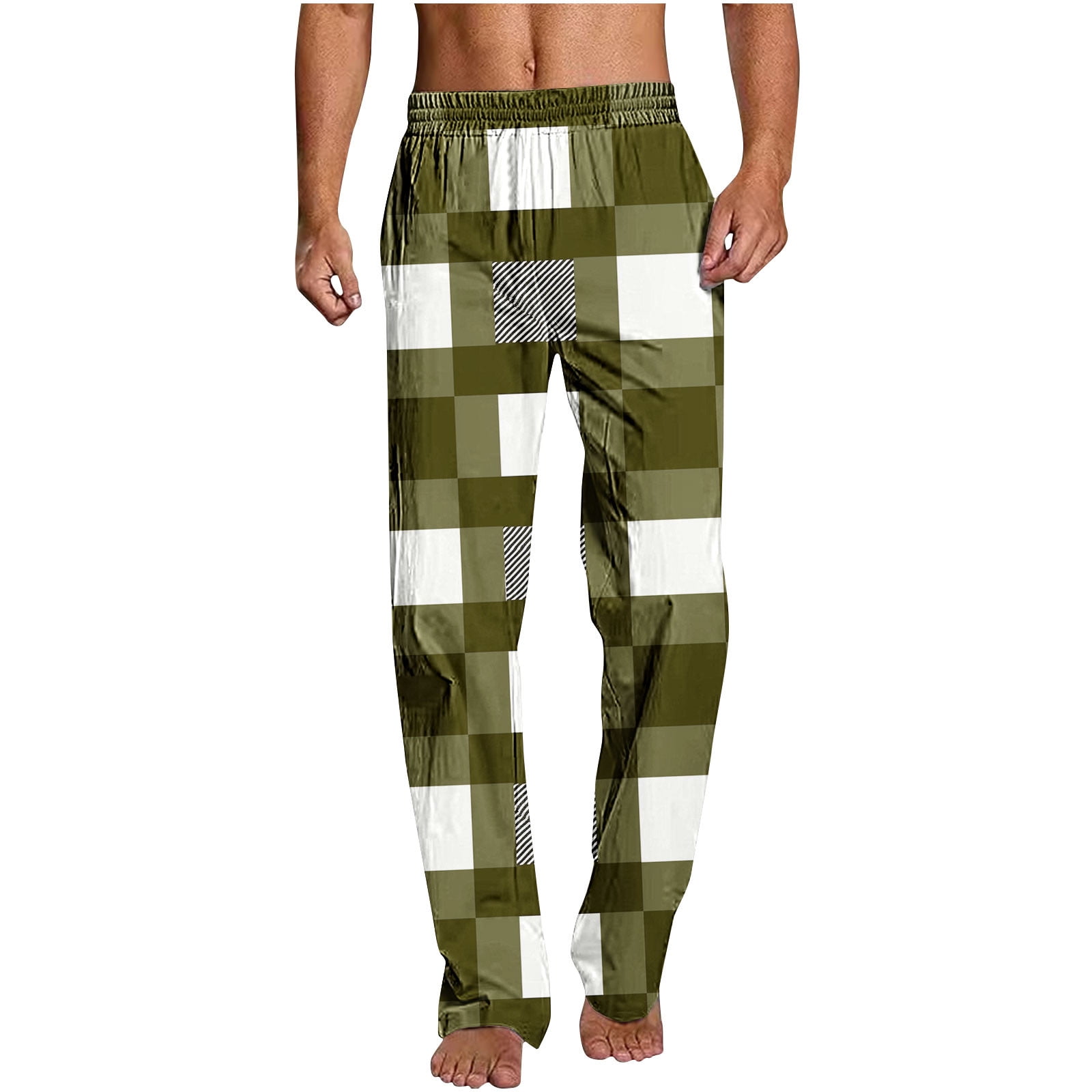 Army Lime Green Graphic Loose Fit Pajamas for Mens Spandex Brunch Thin ...