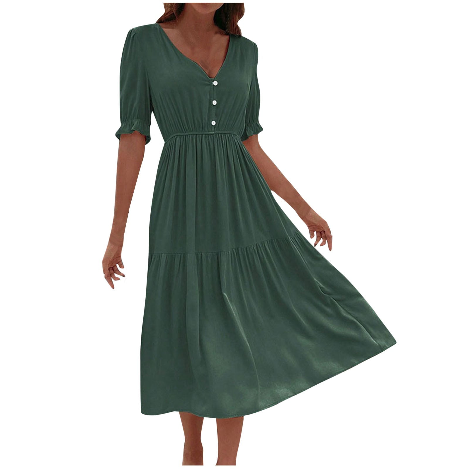 Army Lime Green Ladies Vneck Brunch Dress for Women Short Sleeve High ...