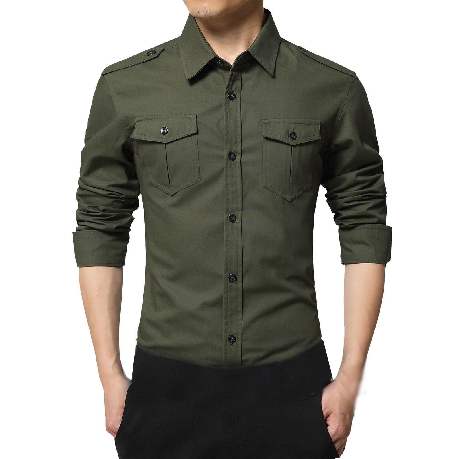 Army Lime Green Long Sleeve Outfit for Man Fall Summer Turtleneck Denim ...