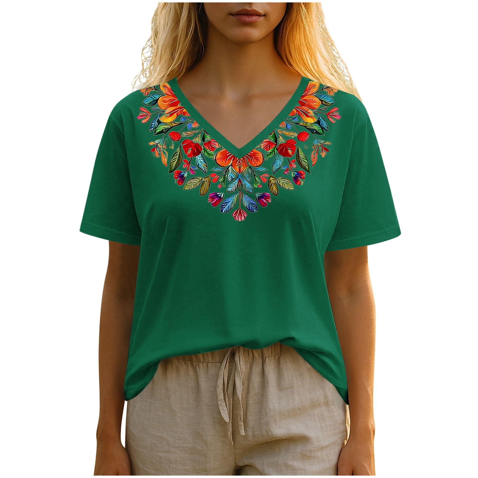 Army Lime Green Lounge Tshirts for Women Summer Fall Short Sleeve V ...