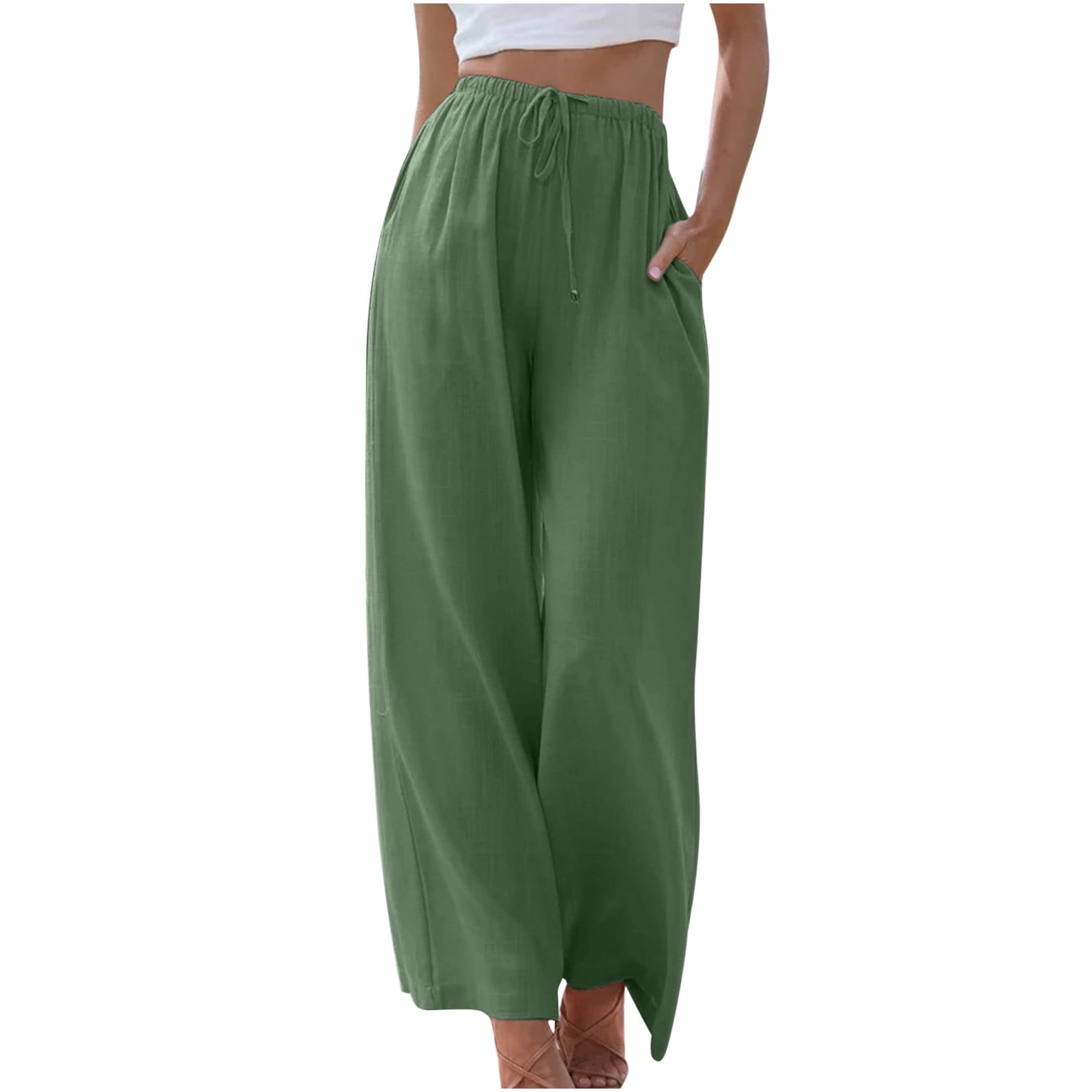 Army Lime Green Lounge for Women Summer Fall Faux Linen Loose Fit High ...