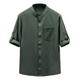 Army Lime Green Man Collared Neck Faux Gauze Linen Tshirts Lounge Tops ...