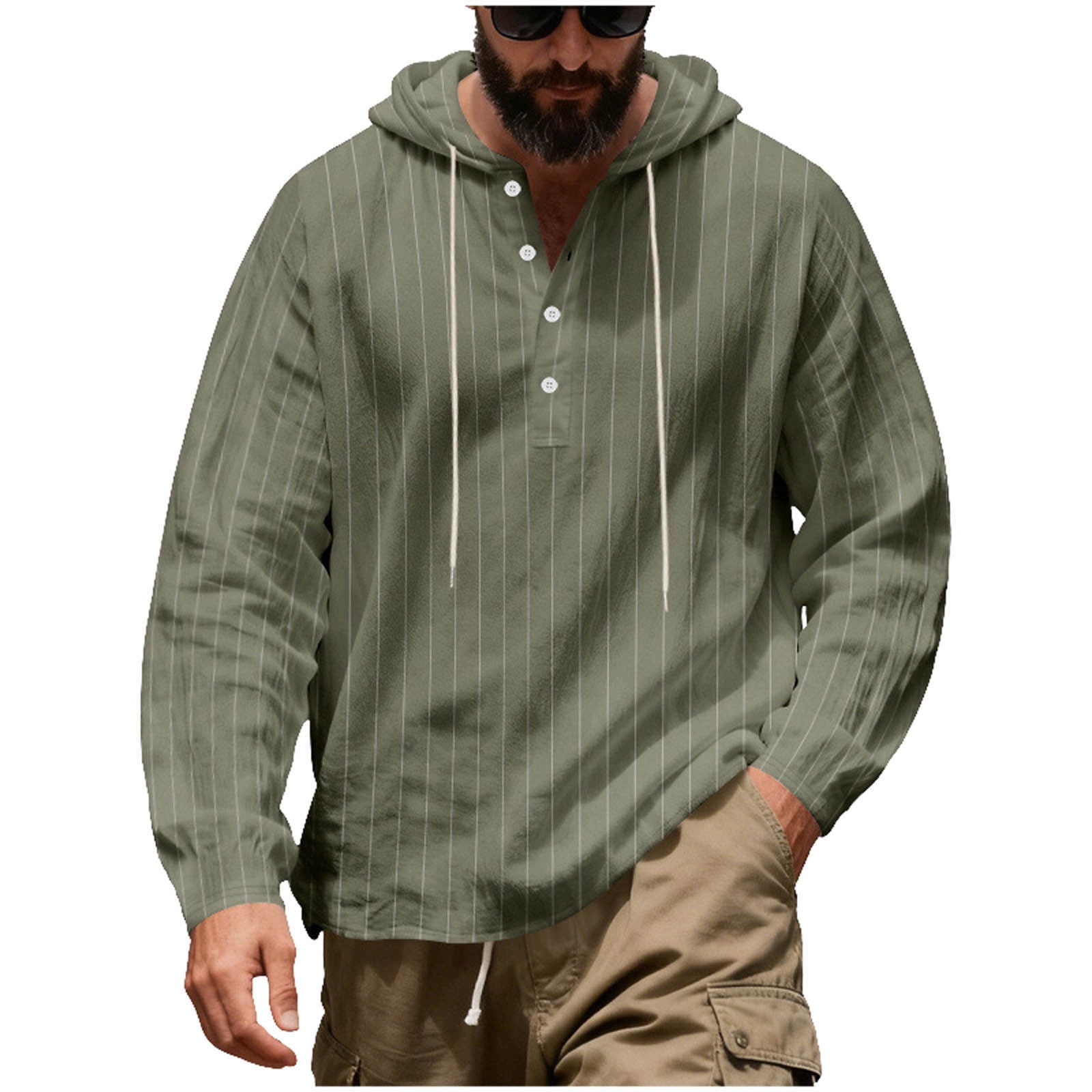 Army Lime Green Man Faux Linen Button Hoodies Shacket Outfits for Mens ...
