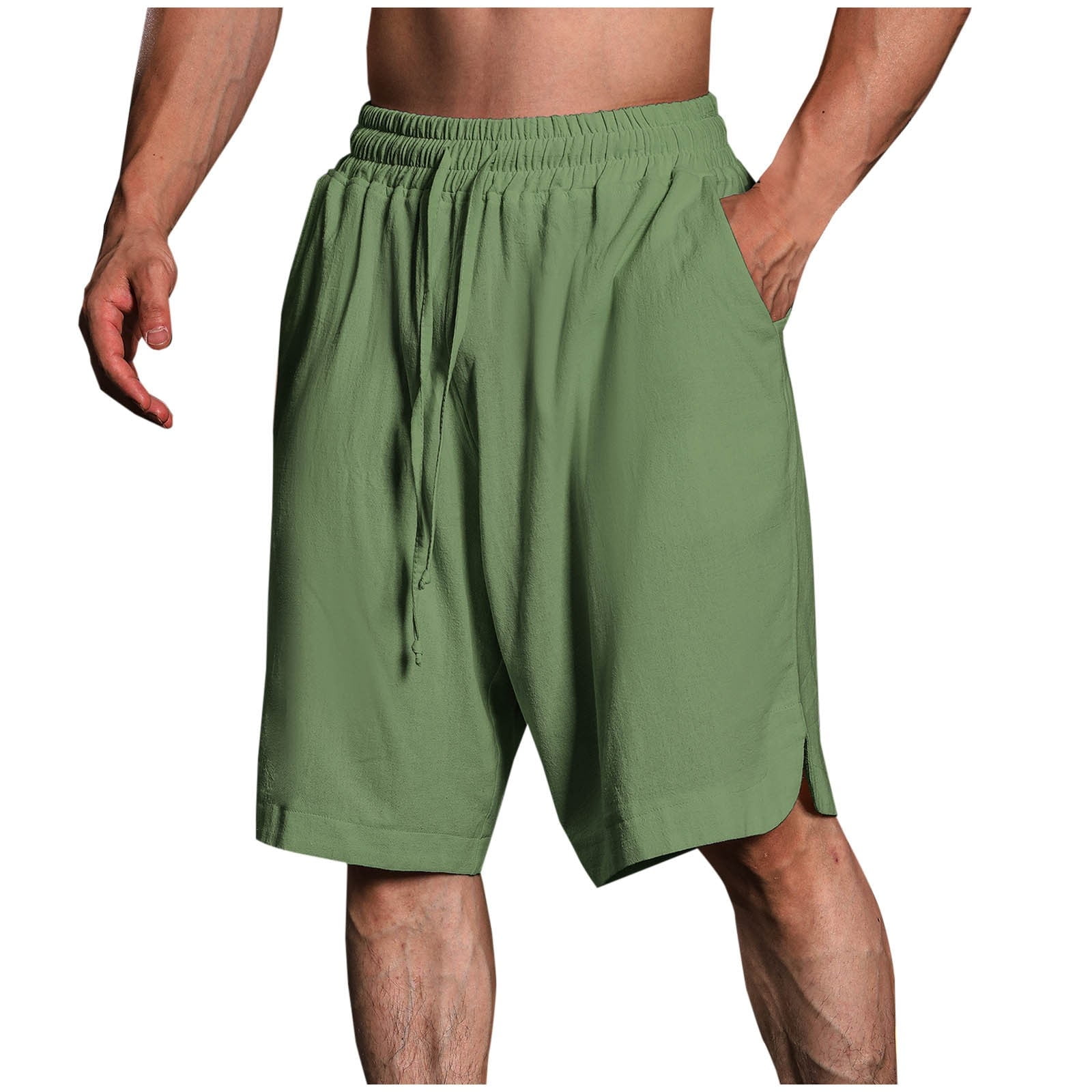 Army Lime Green Man Faux Linen Shorts Work Out Gym Beach Brunch Running ...