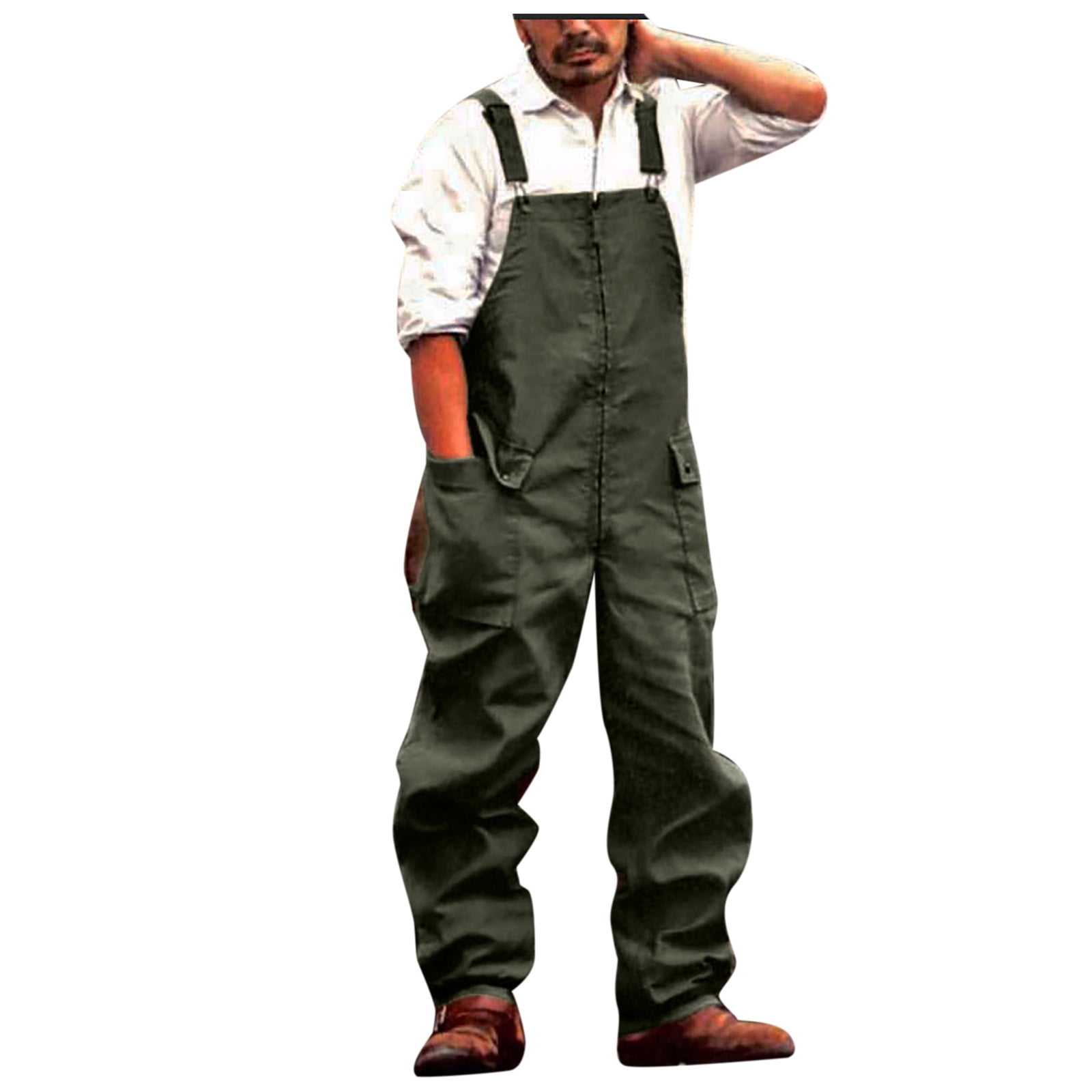 Army Lime Green Man Loose Fit Oversized Overalls Coveralls Trousers ...