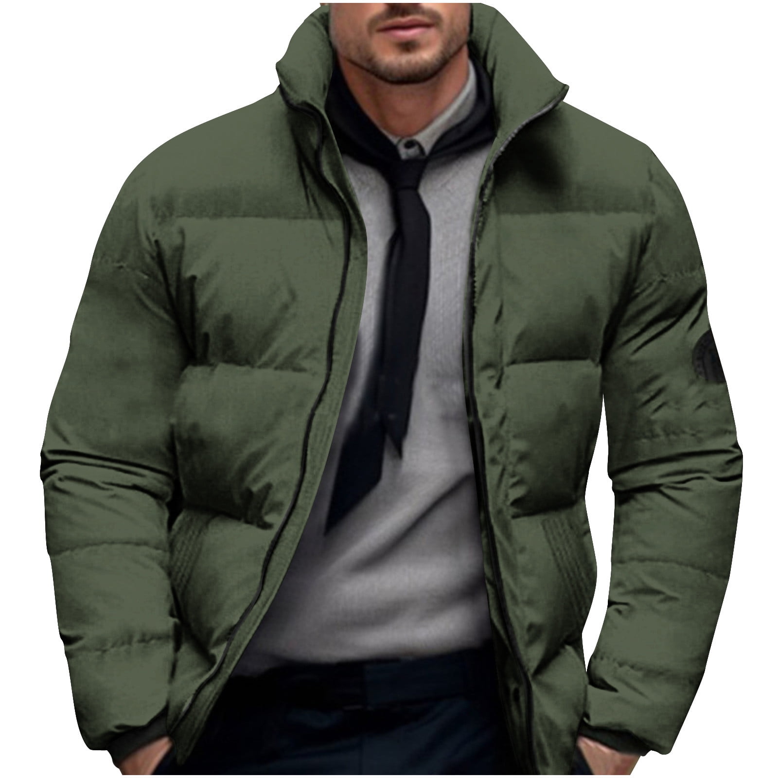 Army Lime Green Man Padded Jacket Coats for Man Long Sleeve Casual ...