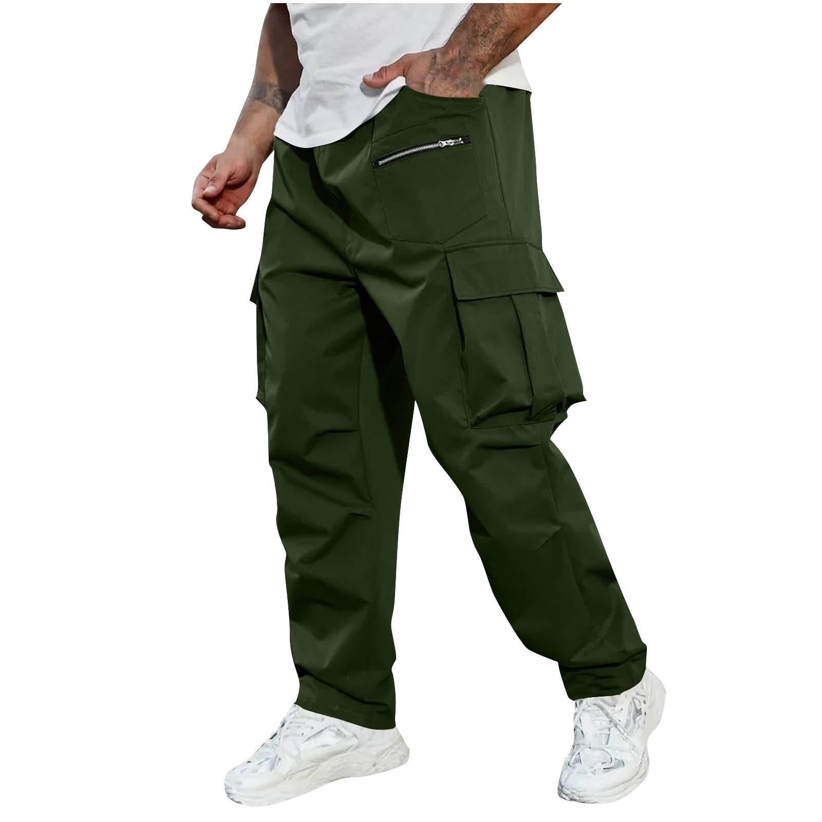 Army Lime Green Man Ruched Paperbag Straight Leg Basic Long Leg Pants ...