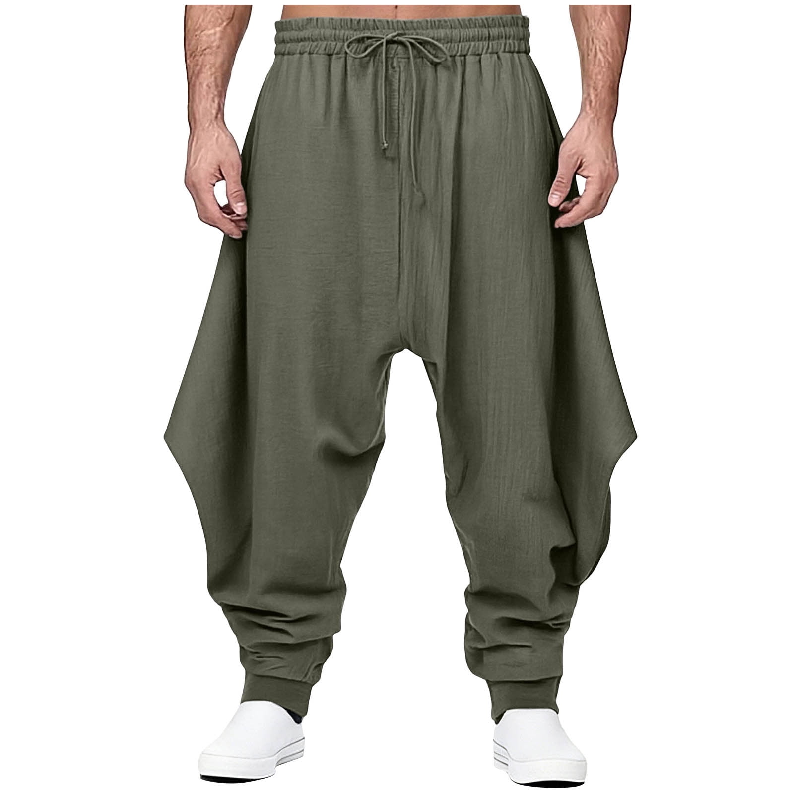 Army Lime Green Mens Oversized Trousers Pants for Mens Faux Linen ...