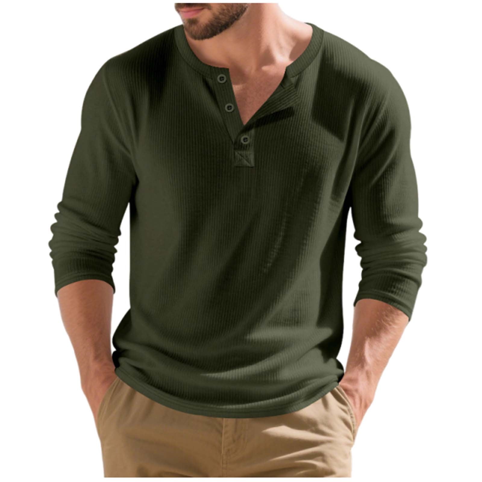 Army Lime Green Mens Ribbed Warm Basic Tshirts Loose Fit Tops Tee for ...