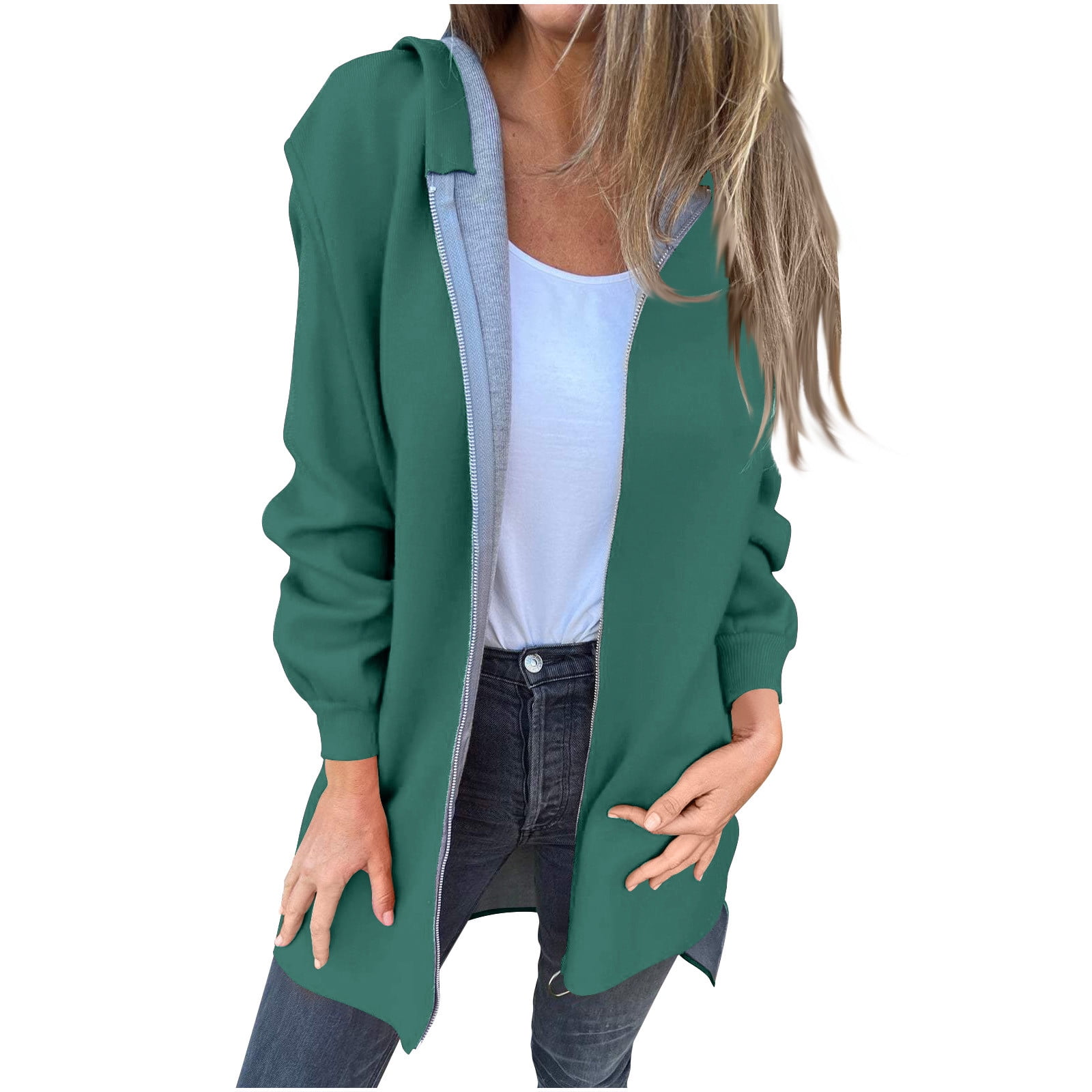 Army Lime Green Outfits for Women Fall Winter Long with Hood Cardigan ...