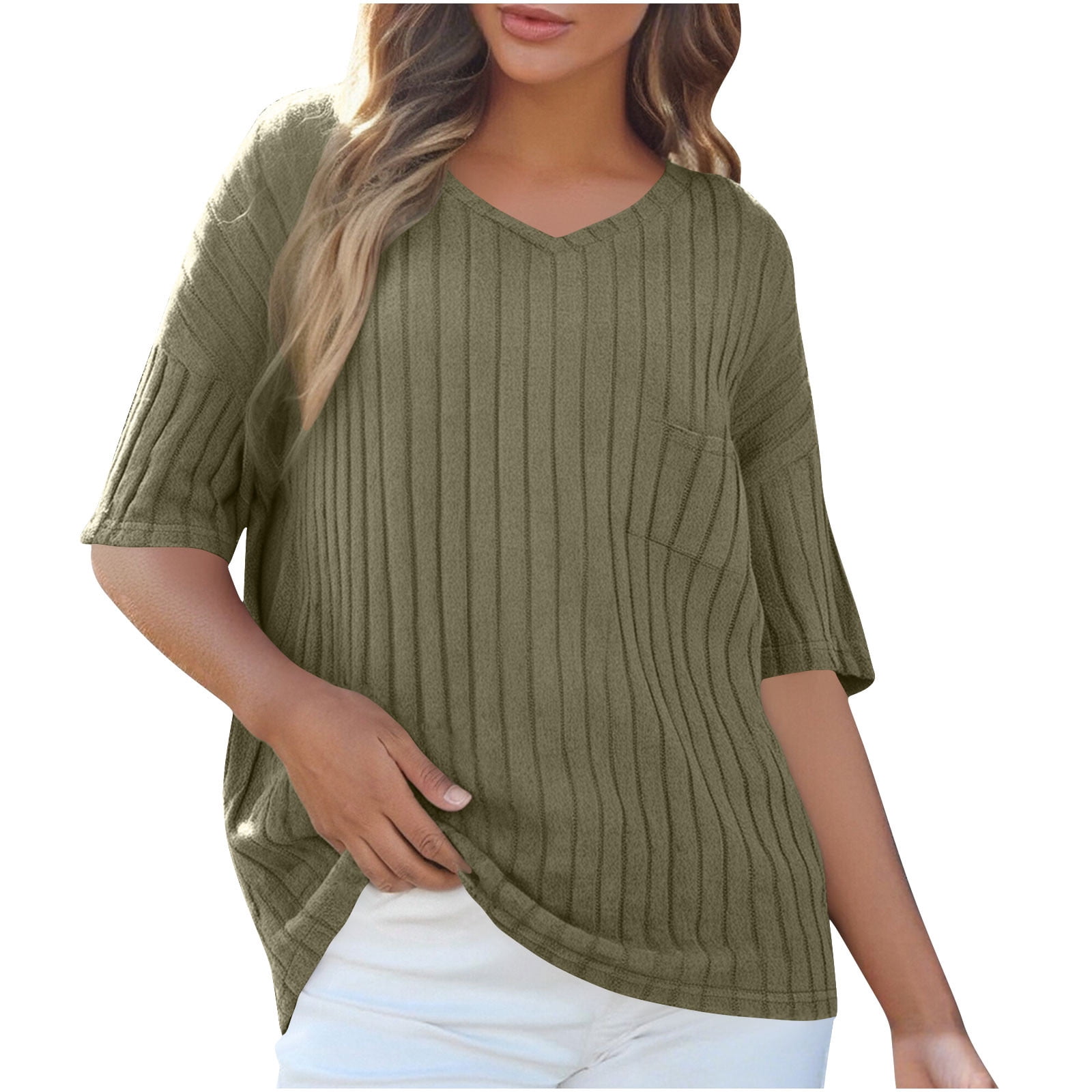 Army Lime Green Tops for Ladies Summer Fall Long 3/4 Length Sleeve ...