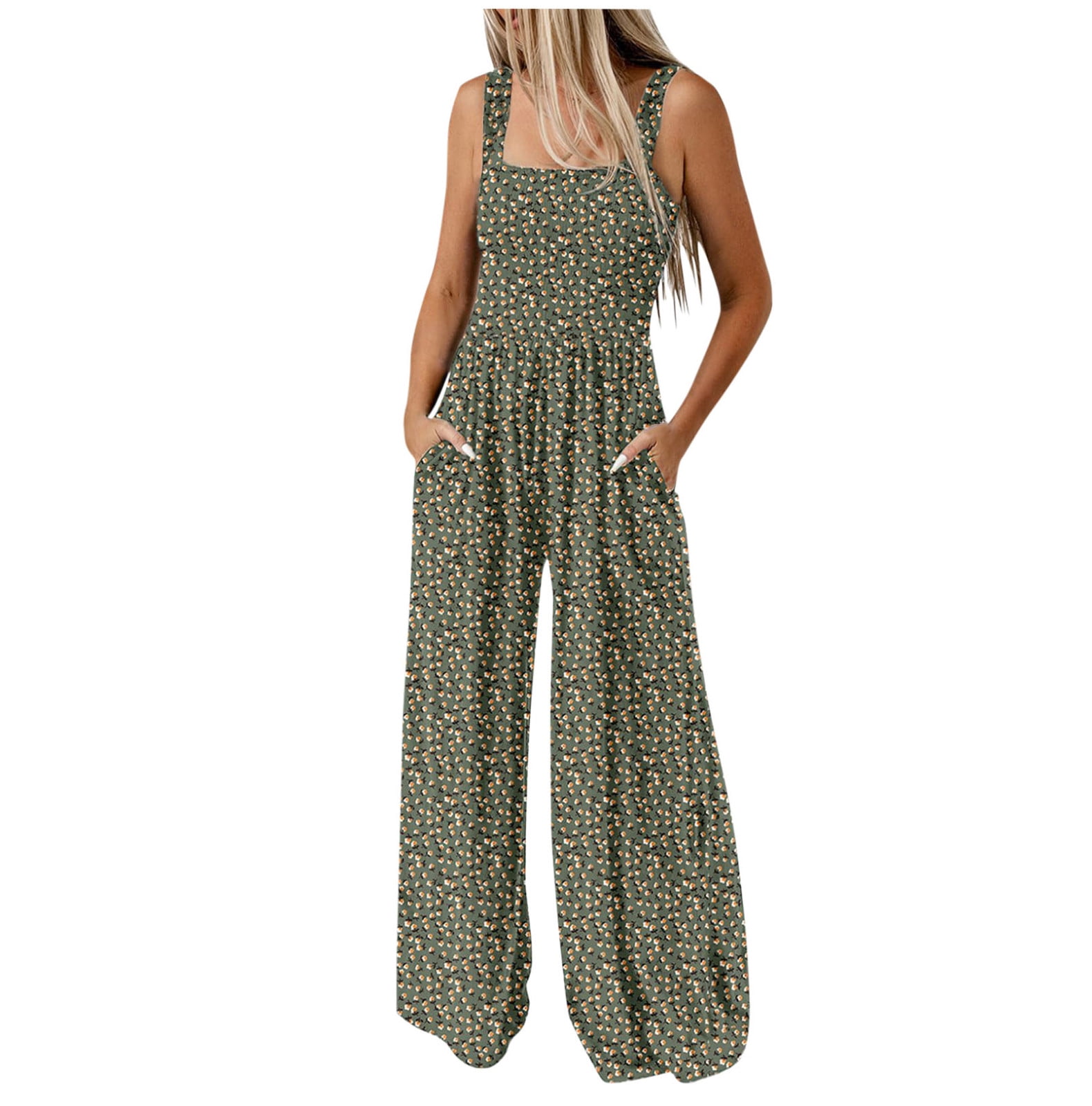 Army Lime Green Women Floral Graphic Loose Fit Jumpsuits Jumpsuits ...