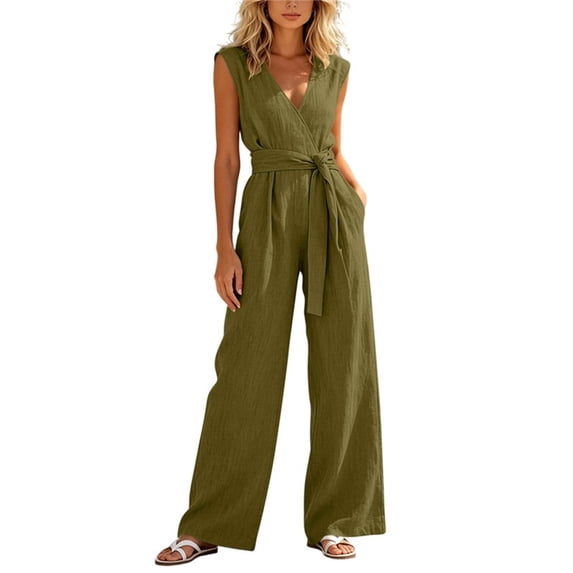Army Lime Green Women Zip Up Coveralls Pants Rompers for Women Tie Knot ...