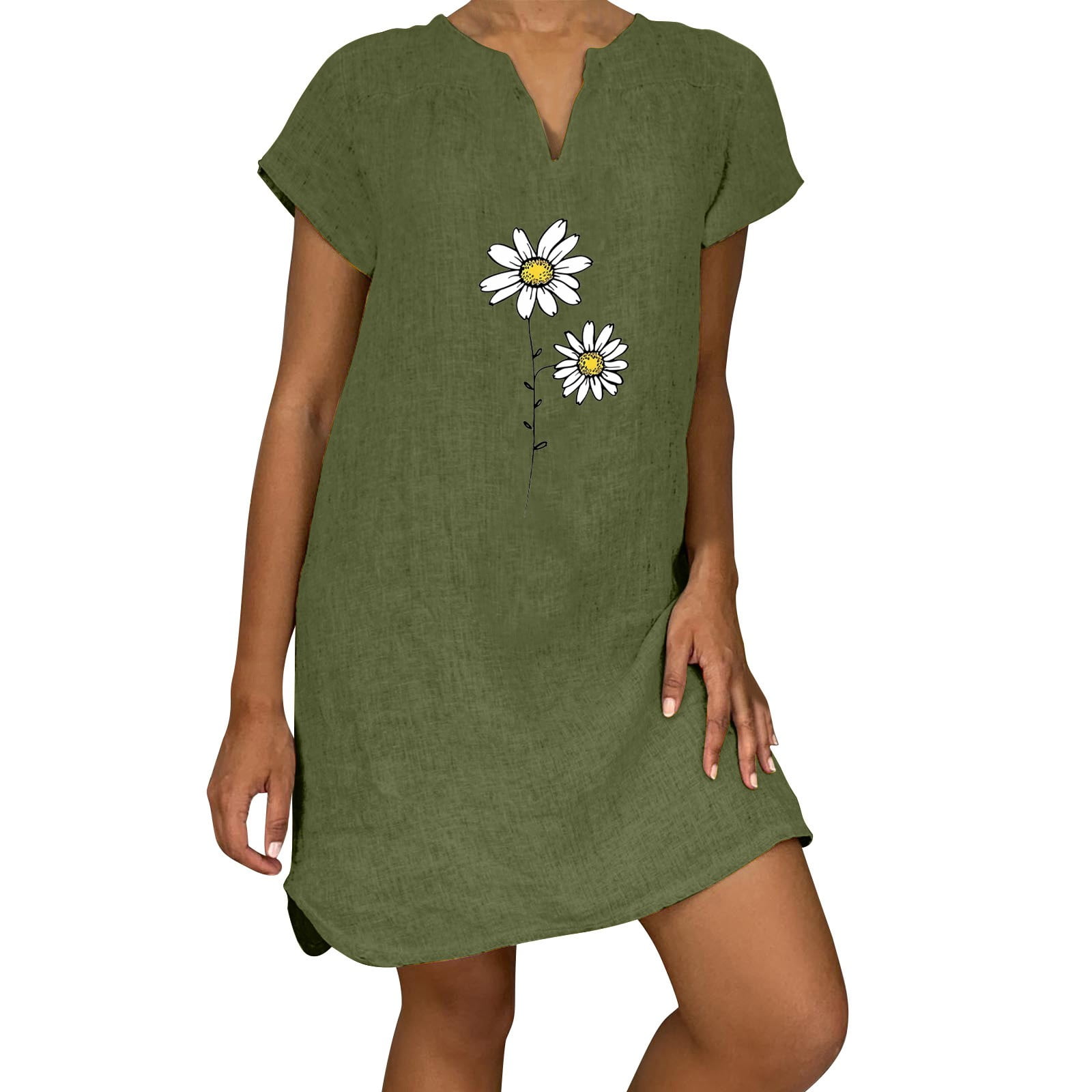Army Lime Green Womens Hawaiian Midi Daisy Floral Loose Fit Dresses Sun ...