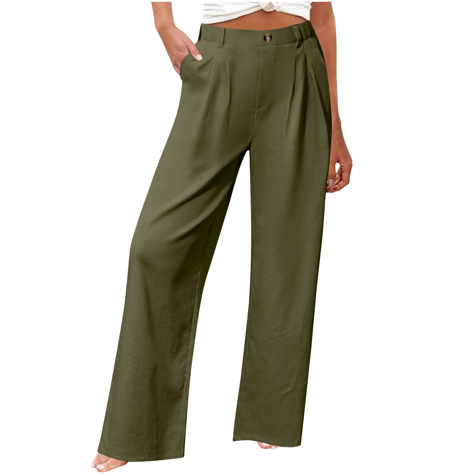 Army Lime Green Womens Modest Trousers Pants for Ladies Faux Linen ...