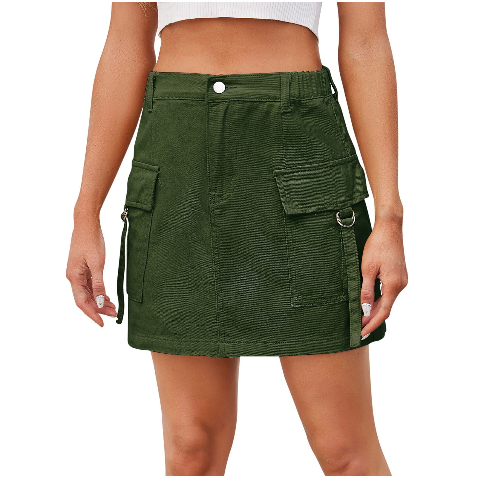 Army Lime Green Womens Western Elastic Waist Plain Midi Skirt for ...