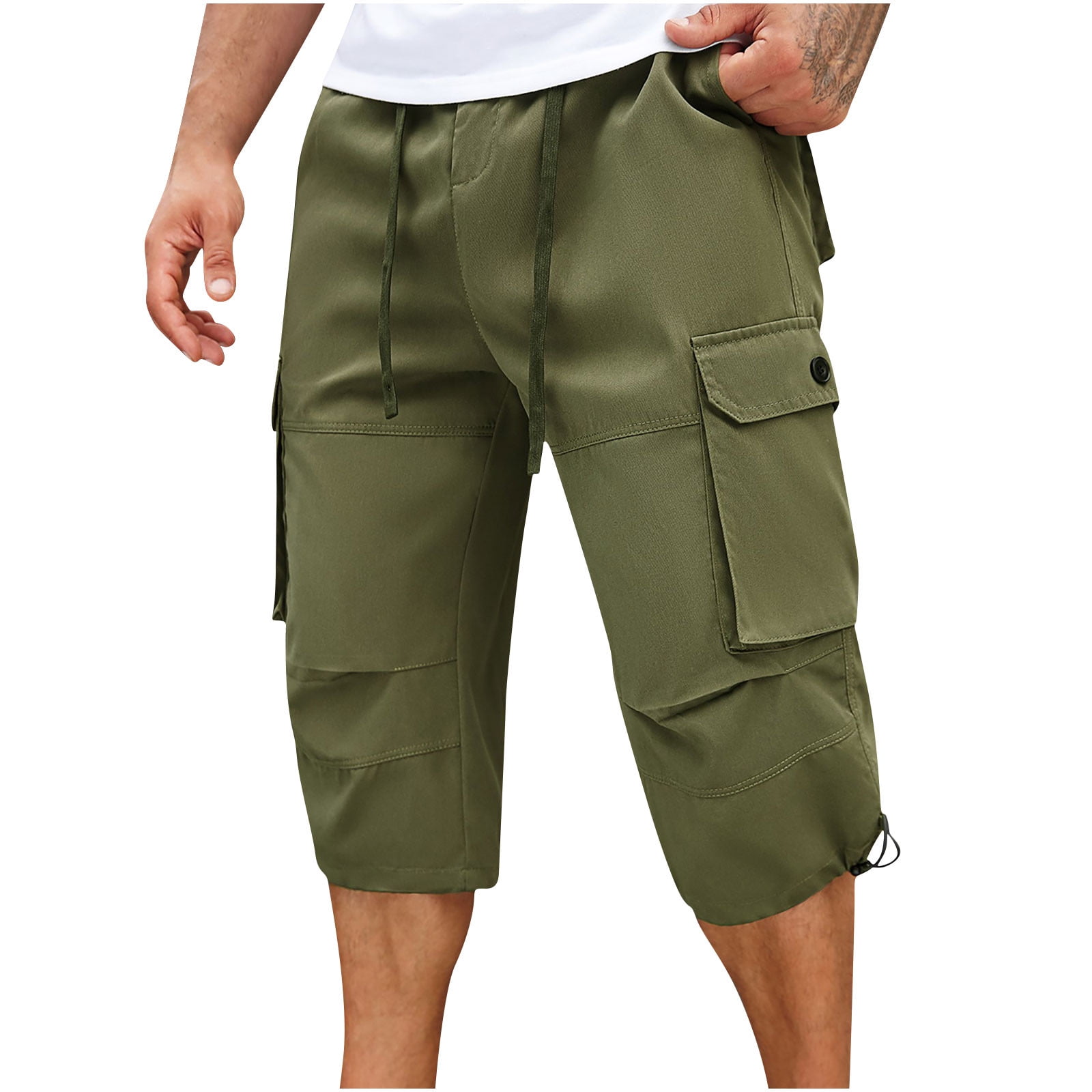 Army Lime Green for Man Fall Summer Cargo Lounge Capri Pleated Paperbag ...