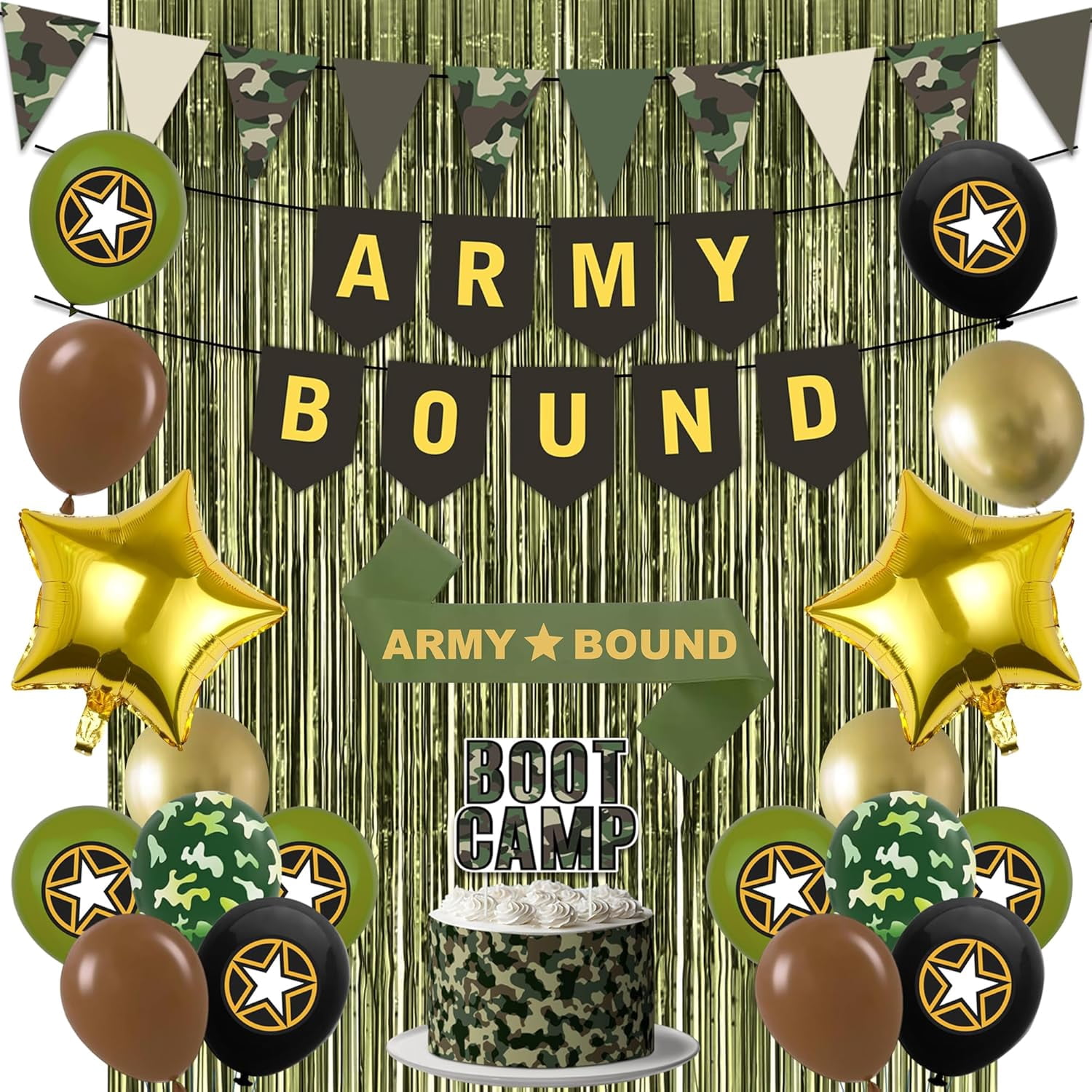 Army Party Decorations, Green Military Themed Birthday Banner, Farewell ...