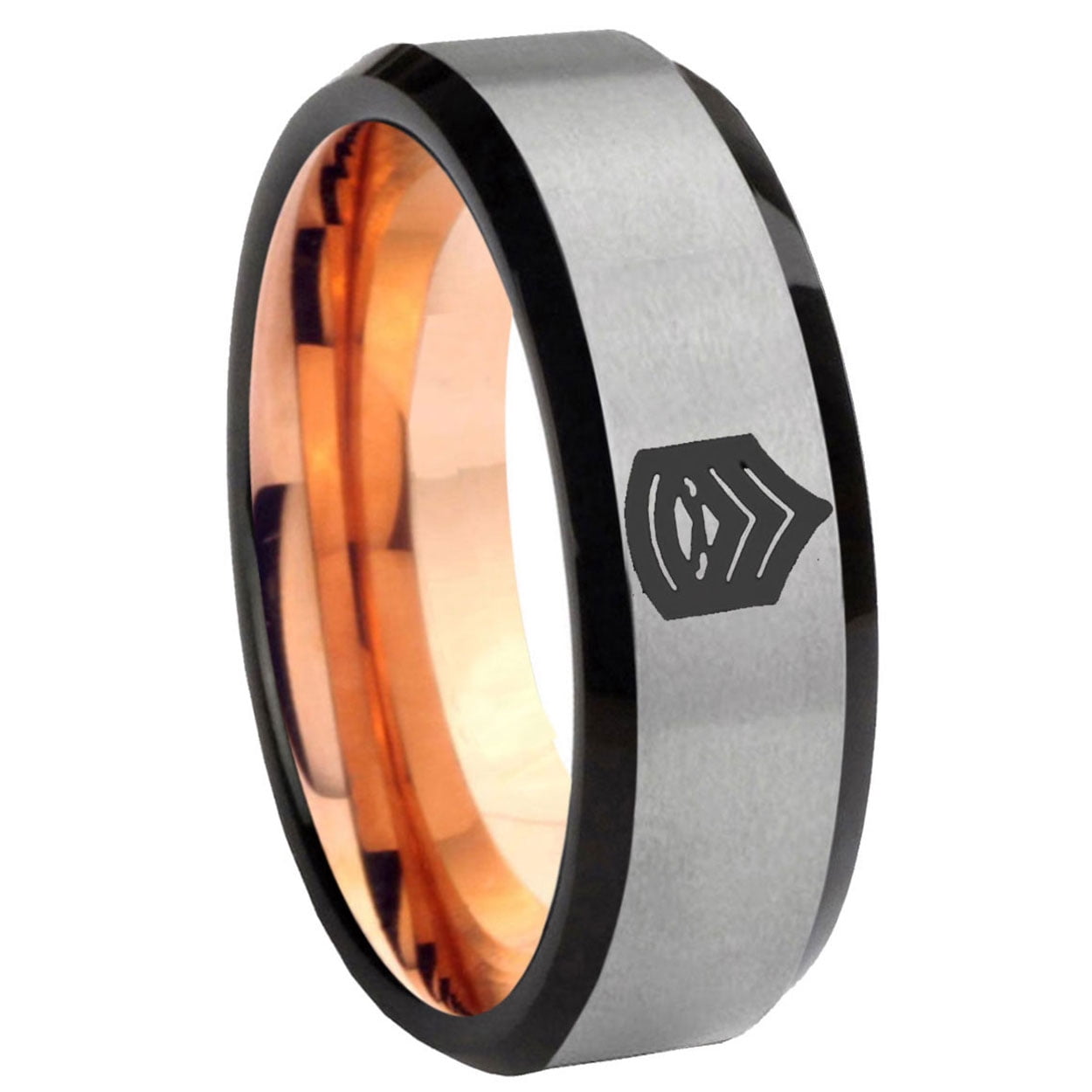Army Sergeant Major 8MM Beveled Edge Gray And Rose Gold Tungsten Ring ...