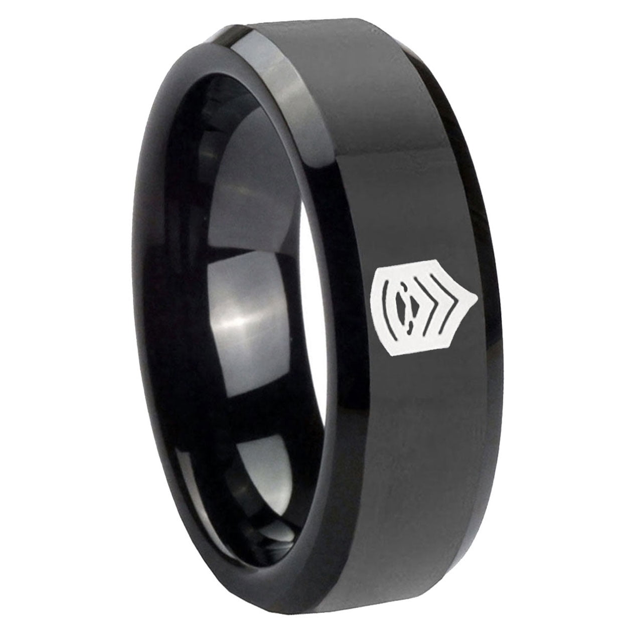 Army Sergeant Major 8MM Beveled Edge Polish Black Tungsten Men Ring ...
