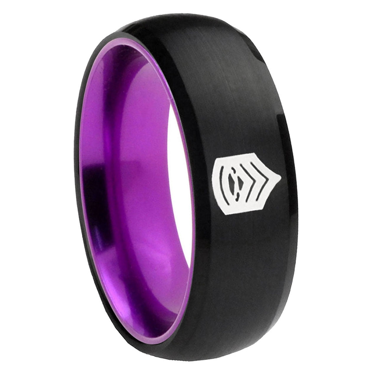Army Sergeant Major 8MM Dome Black And Purple Tungsten Men Ring ...