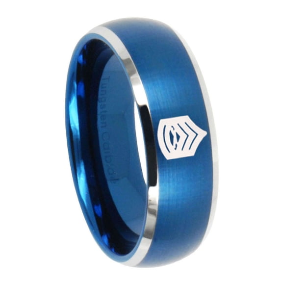 Army Sergeant Major Dome Brushed Finish Blue Tungsten Men Ring 10MM ...
