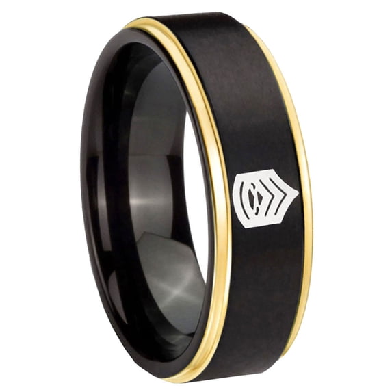 Army Sergeant Major Step Edge Black And Gold Tungsten Ring 10MM ...