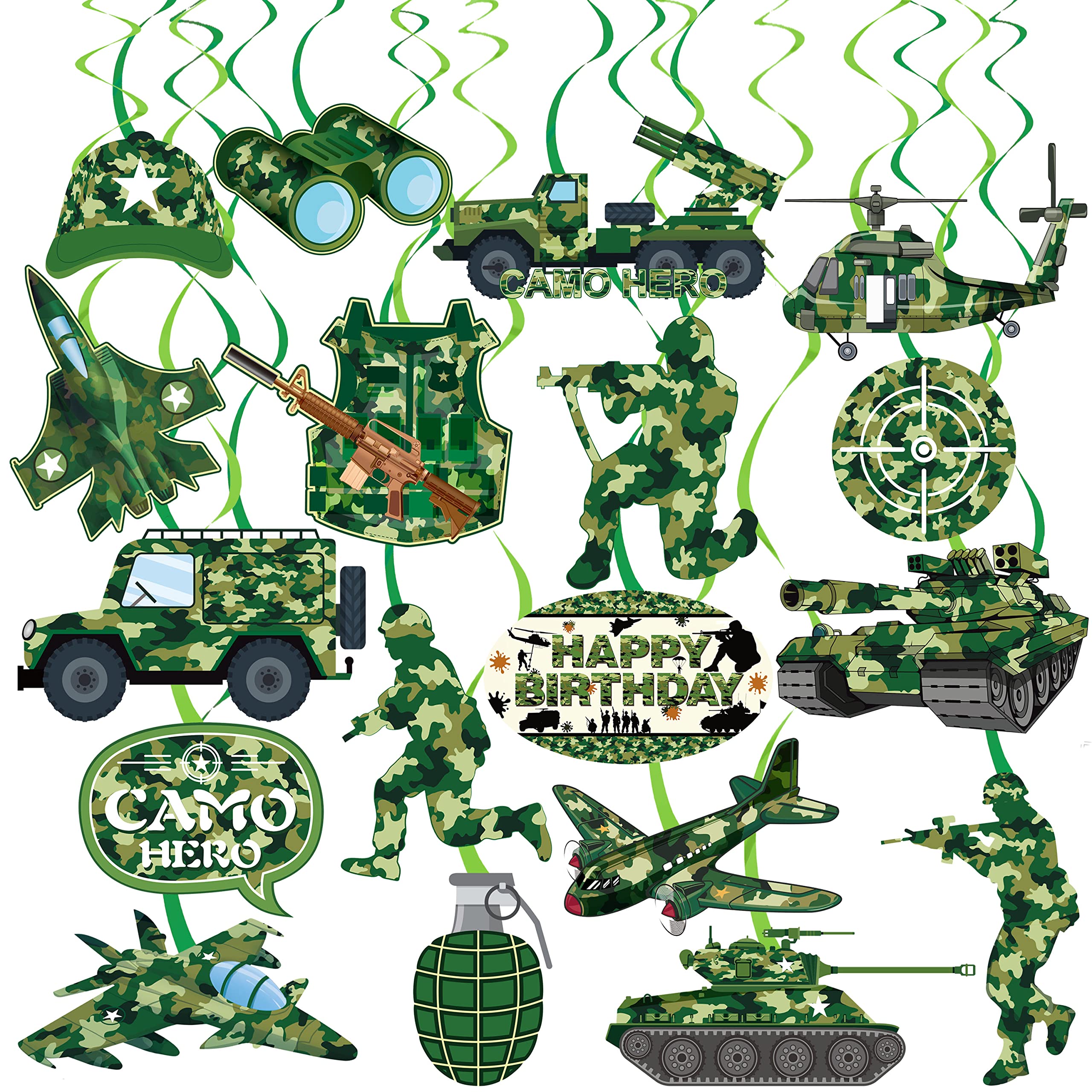 Army Soldier Hanging Swirl Decorations Camouflage ZLK1 Party ...