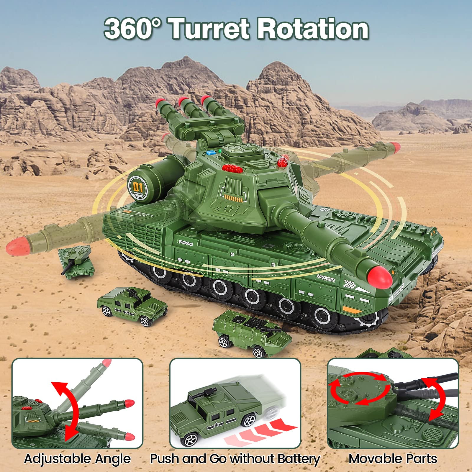 Army Tank Toys for Boys,Toy Tank with 6pcs Alloy Die-Cast Army Vehicles ...