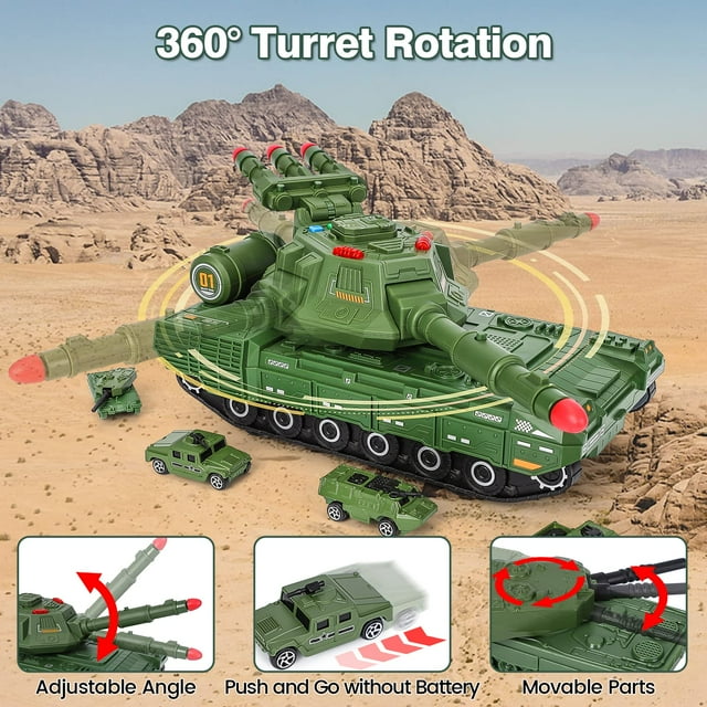 Army Tank Toys for Boys,Toy Tank with 6pcs Alloy Die-Cast Army Vehicles ...