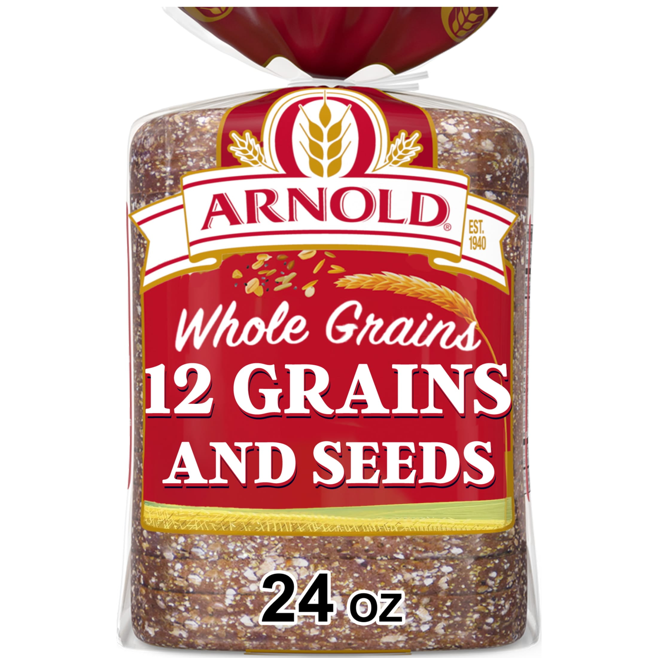 Arnold, 12 Grains and Seeds Bread, 24 oz, Whole Grain Multigrain Bread ...