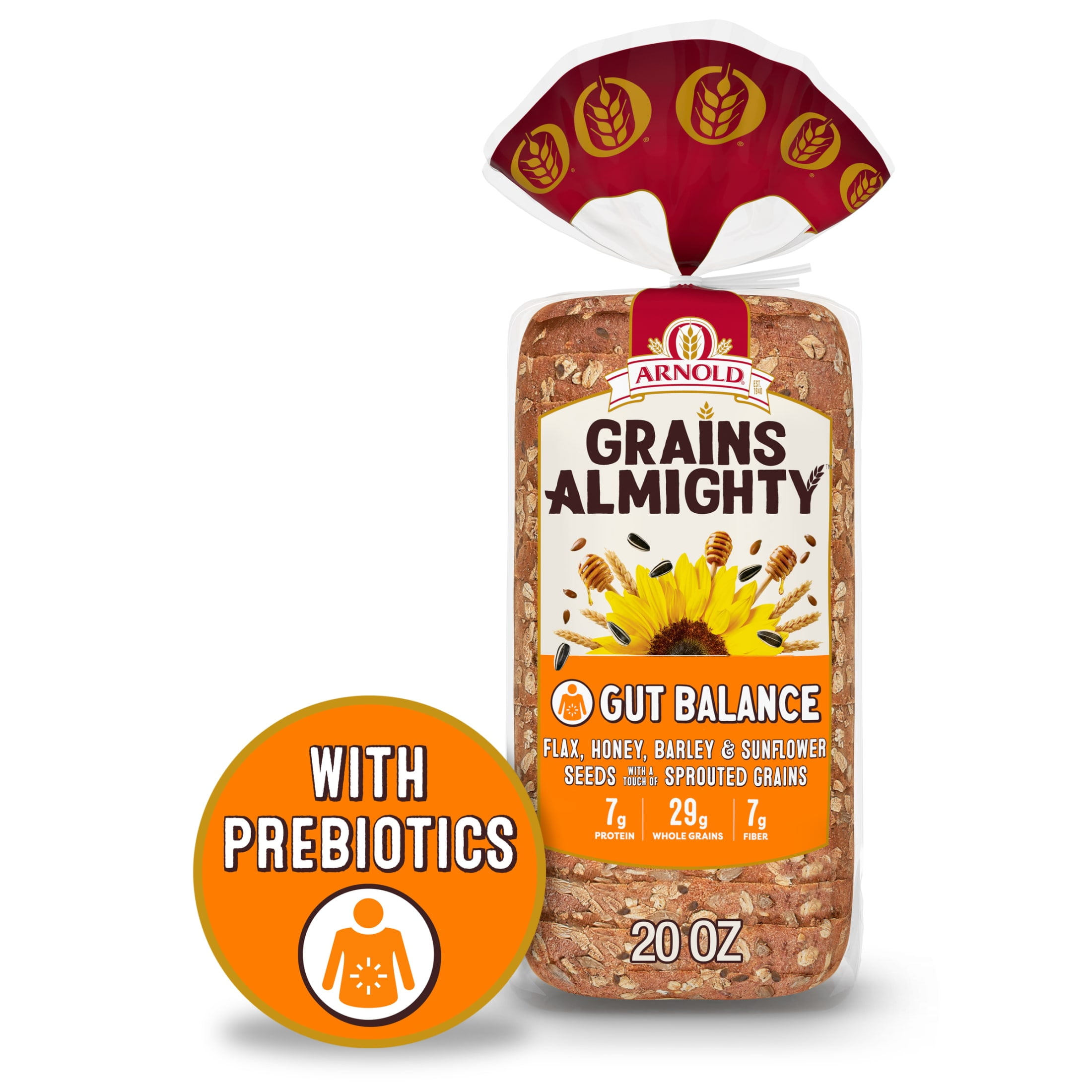 Arnold Grains Almighty Gut Balance Bread, 20 oz, Whole Grains Thin ...