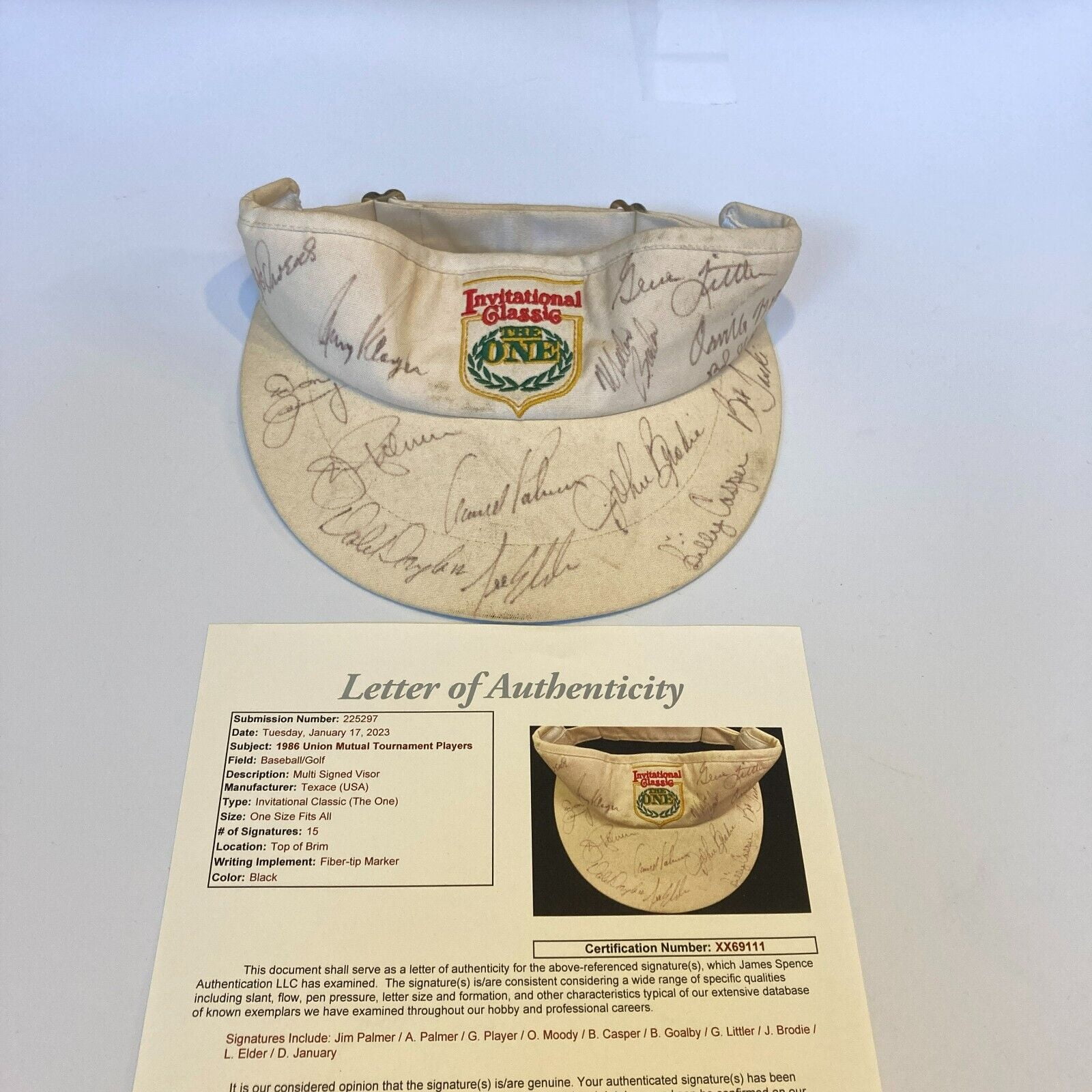 Arnold Palmer 1986 Union Mutual Tournament Signed Golf Hat 15 Sigs JSA ...