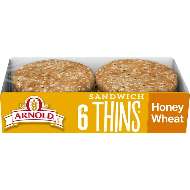 Arnold Sandwich Thins Honey Wheat Rolls, 6 count, Pre-sliced Sandwich ...