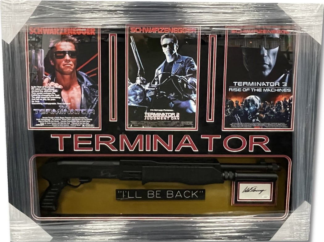 Arnold Schwarzenegger Autographed Custom Framed Cut Terminator W/ Prop ...