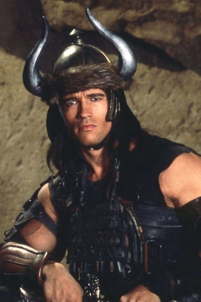 Arnold Schwarzenegger in Conan the Barbarian wearing horned helmet ...