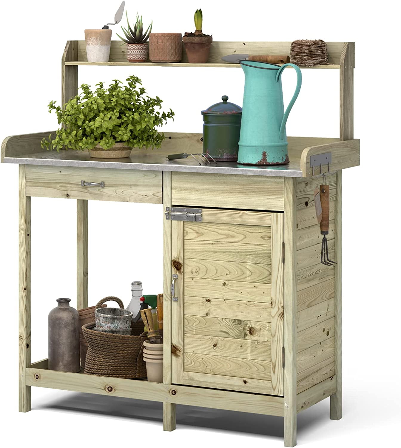 Arnot Wooden Potting Bench Tables, Fir Work Station Table Outdoor ...