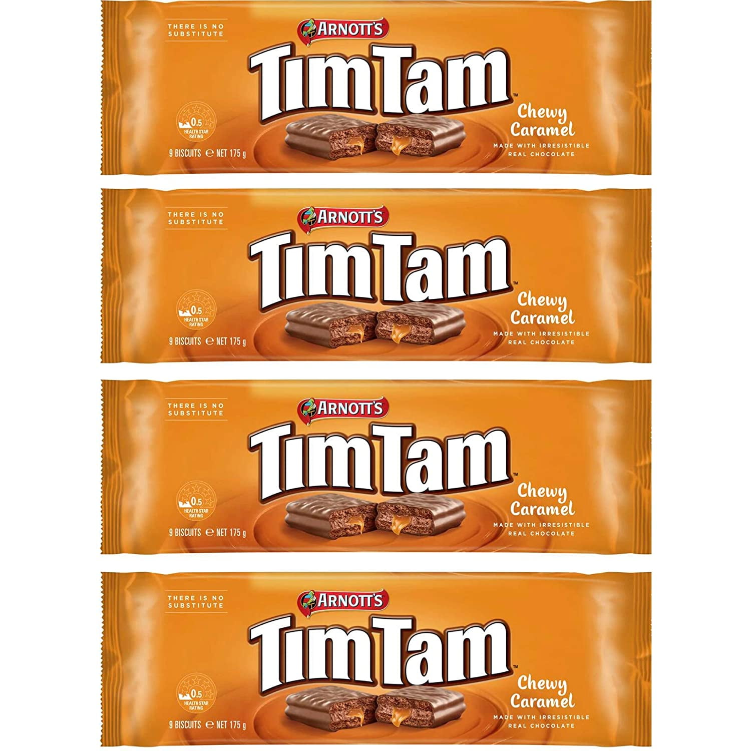 Arnott's Tim Tam Chewy Caramel (Pack Of 4 x 175g EA) Chocolate Biscuits ...