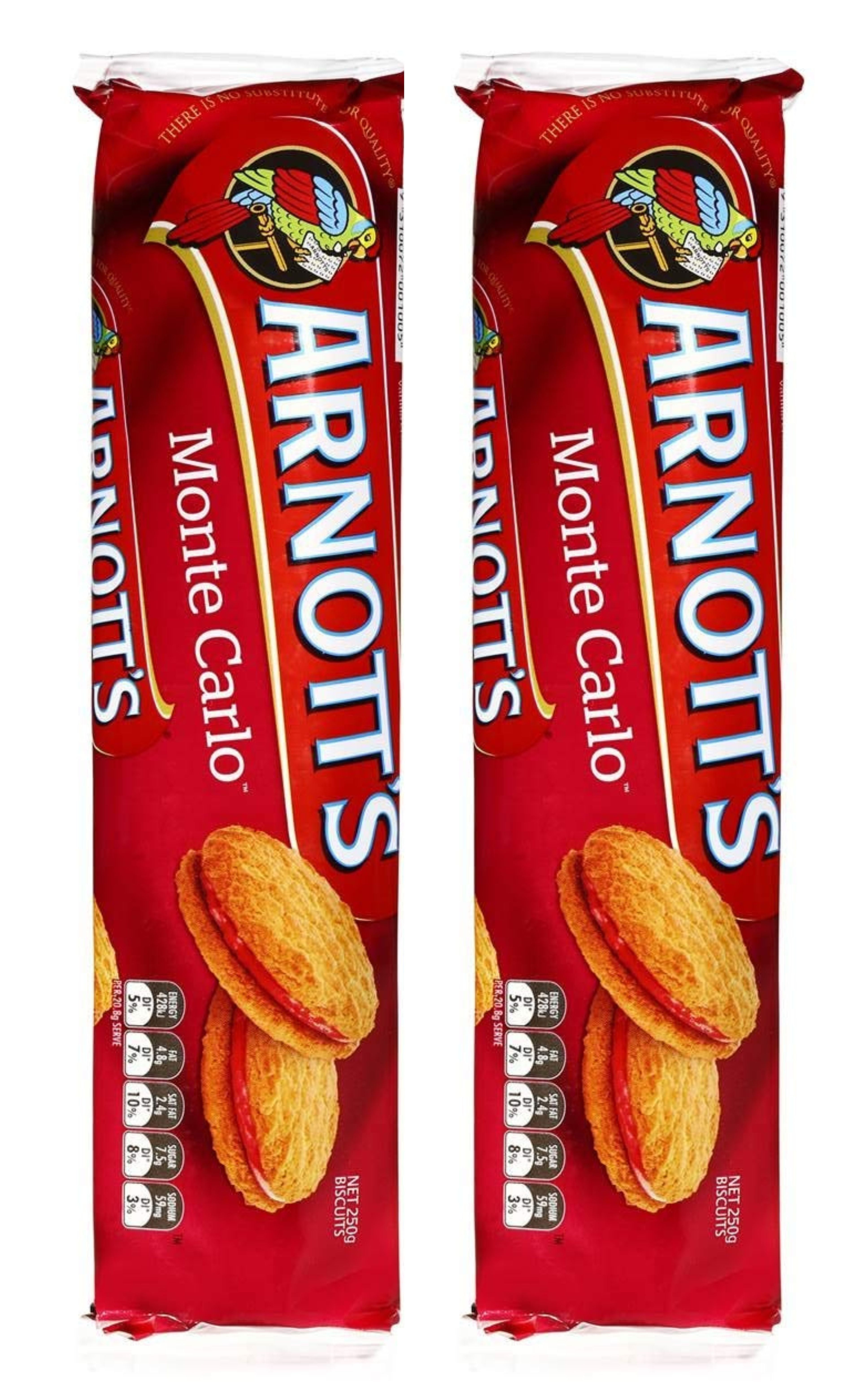 Arnott's Monte Carlo Jam and Cream Biscuits, 2 Pack, 250g Each, Golden ...