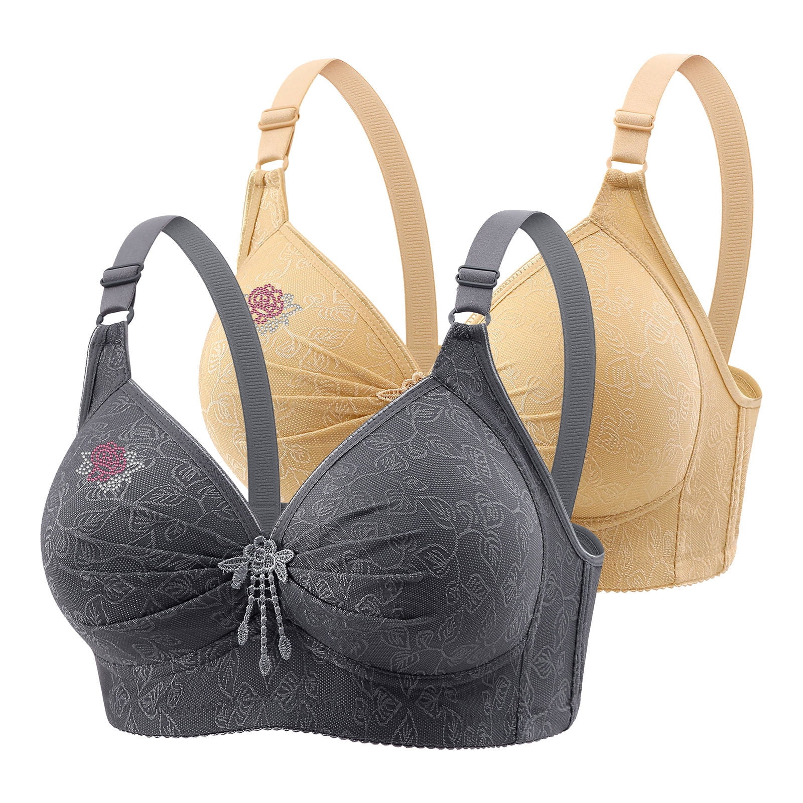 Arnsht 2pc Plus Size Bra Lace Flower Print Women's Non-Steel Ring ...