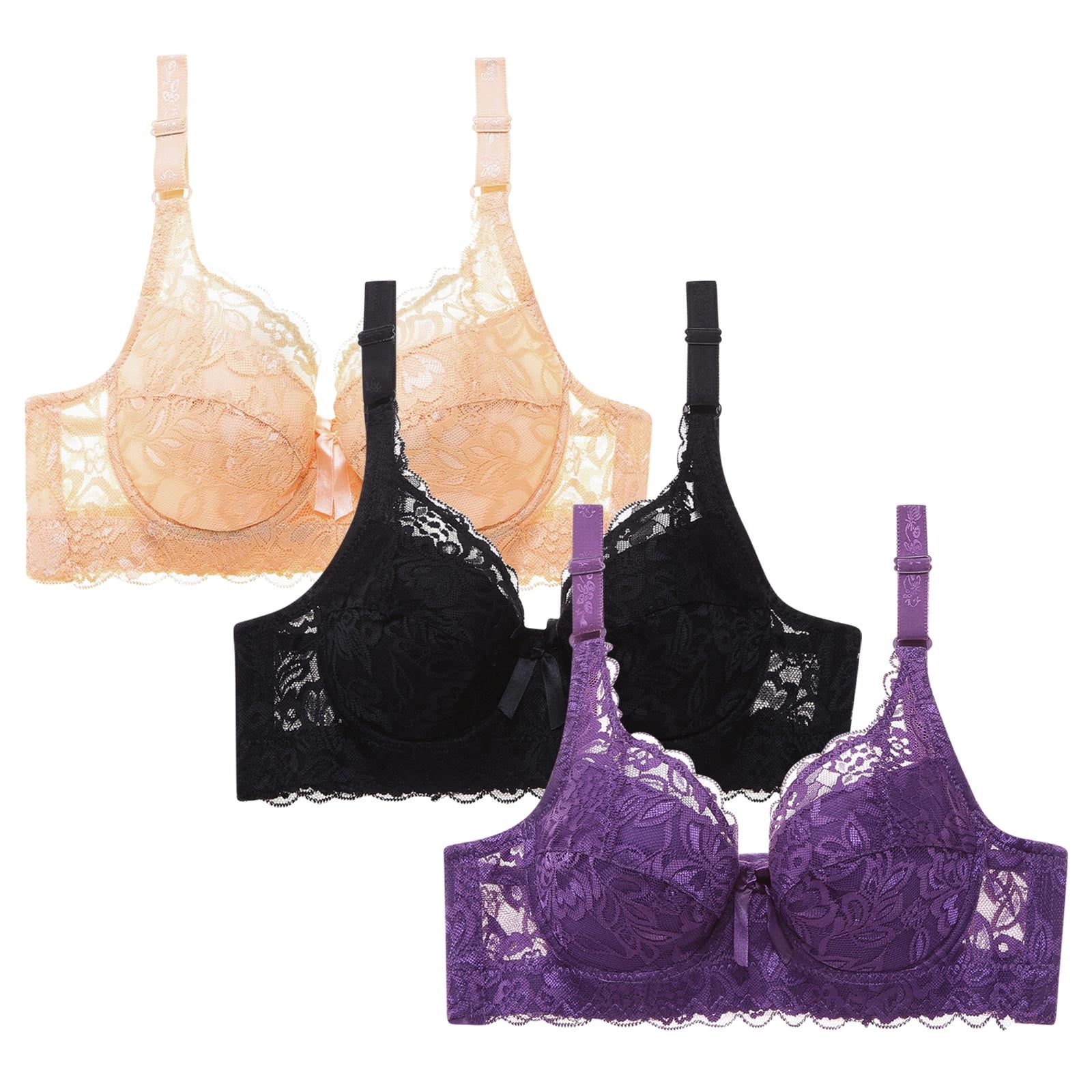 Arnsht 3PCS Lingerie for Women's Lace Underwire Bra Sheer See Through ...