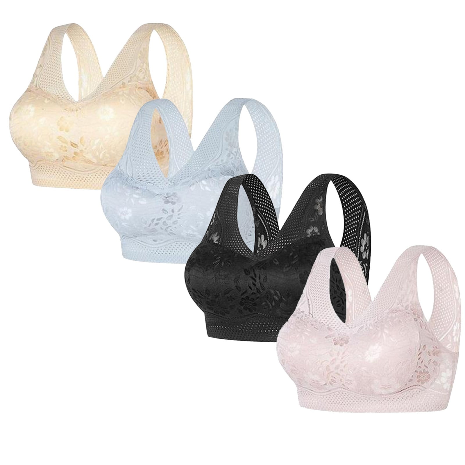 Arnsht 4pc Women's Solid Color Non-steel Ring Gathered Breathable Bra ...