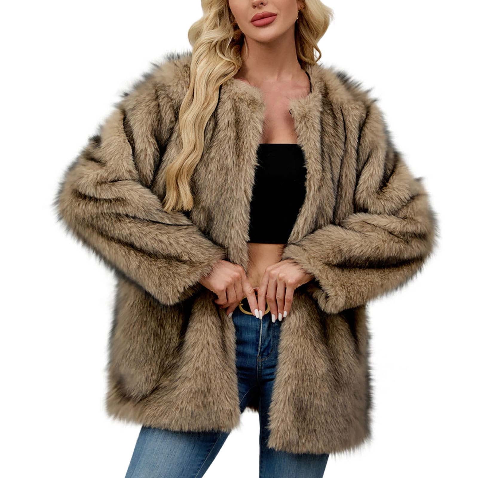 Arnsht Coat for Women,Solid Color Long Sleeve Cropped Fluffy Jacket ...