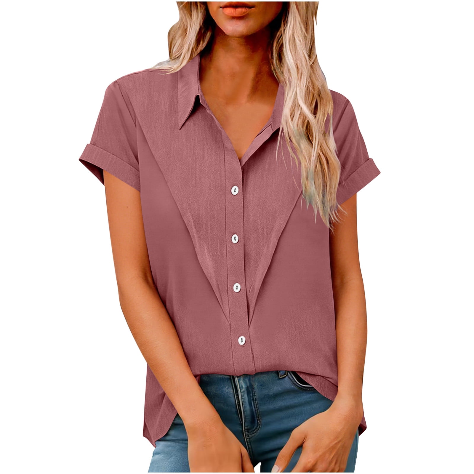 Arnsht Dressy Casual Shirts for Women Button Down Short Sleeve Work ...