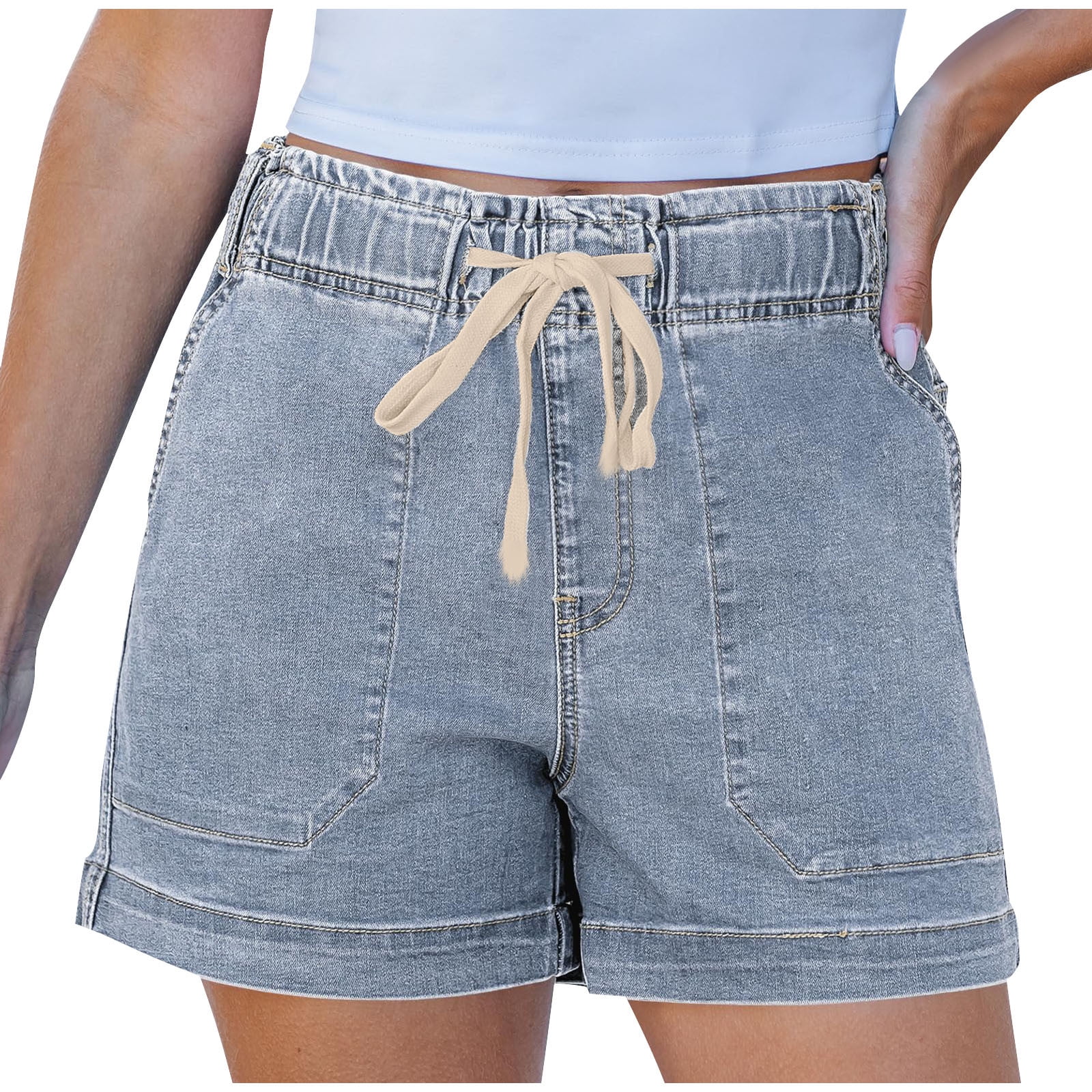 Arnsht Jean Shorts for Women High Waisted Pull On Drawstring Elastic ...